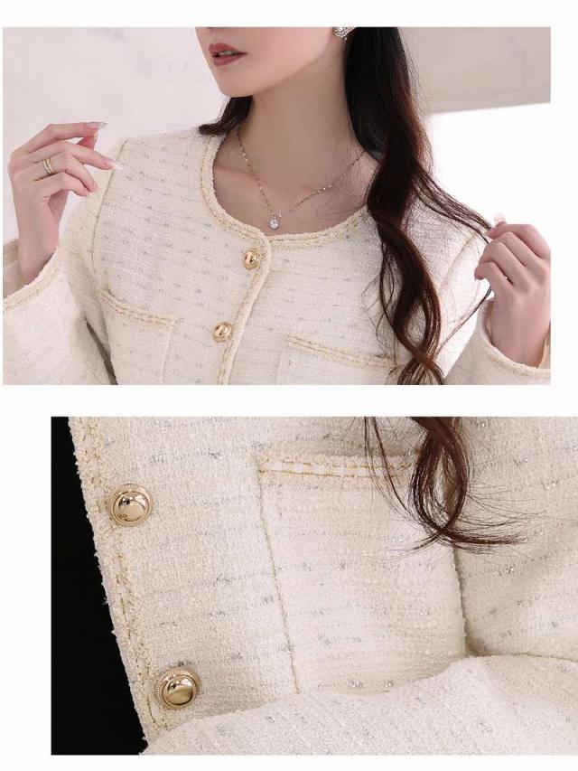 一部予約販売 キャバスーツ Belsia.LUX ラメツイード 白 ノーカラー 白