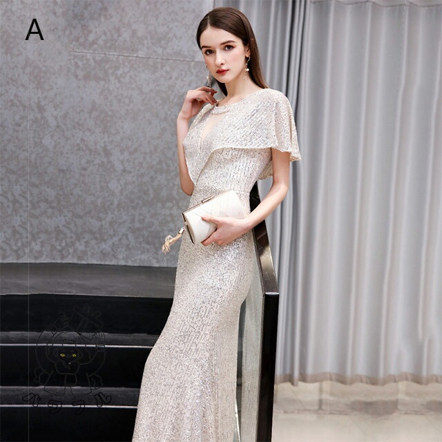 家中時間充実化 店長太鼓判 話題商品 着痩せ セクシー マーメイドドレス スリム シルバー タイトドレス マーメイドライン 売上急増中 ロングドレス ナイトドレス 在庫わずか パーティードレス シャンパン色 お買い得プライス