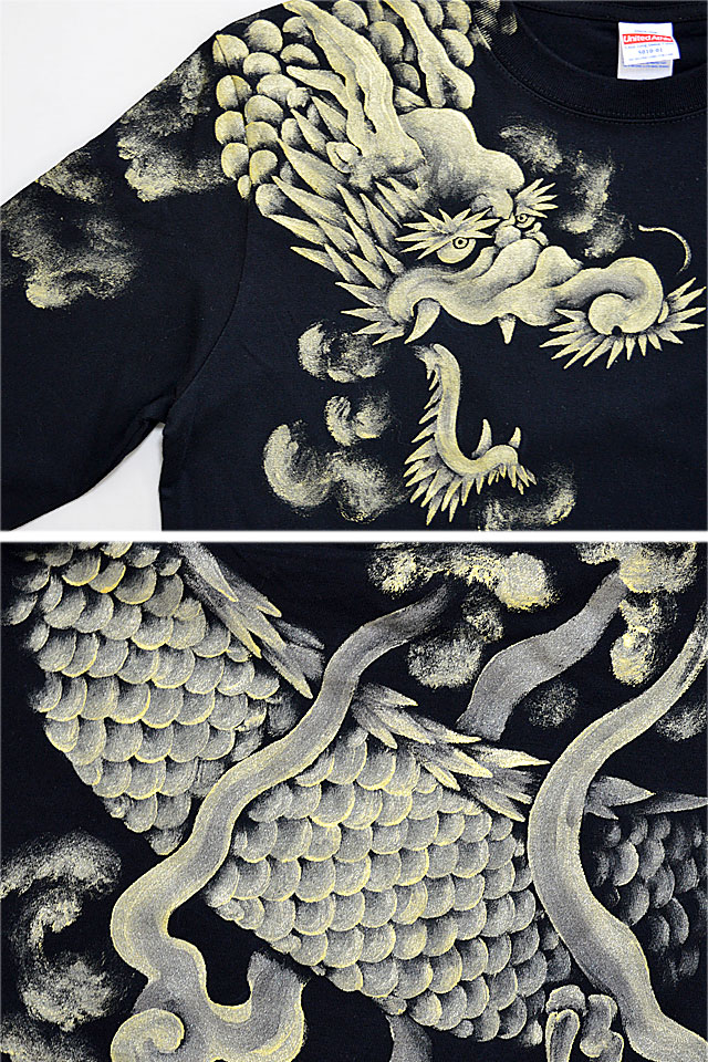 手描き長袖Tシャツ「ドクロ」 手描きの羽水 和柄 和風 髑髏 手書き